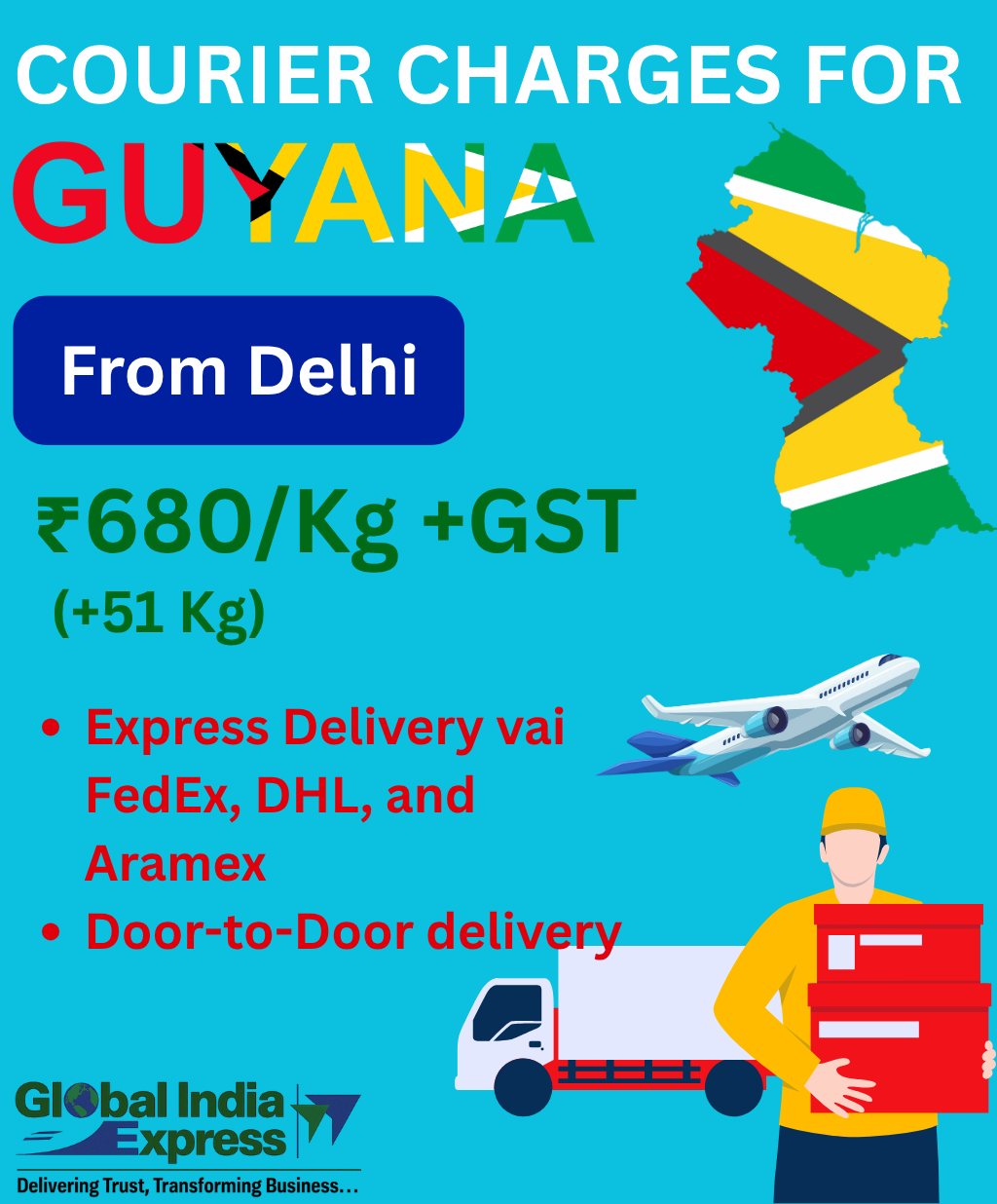 Courier Charges For Guyana From Delhi | Best Rate Available