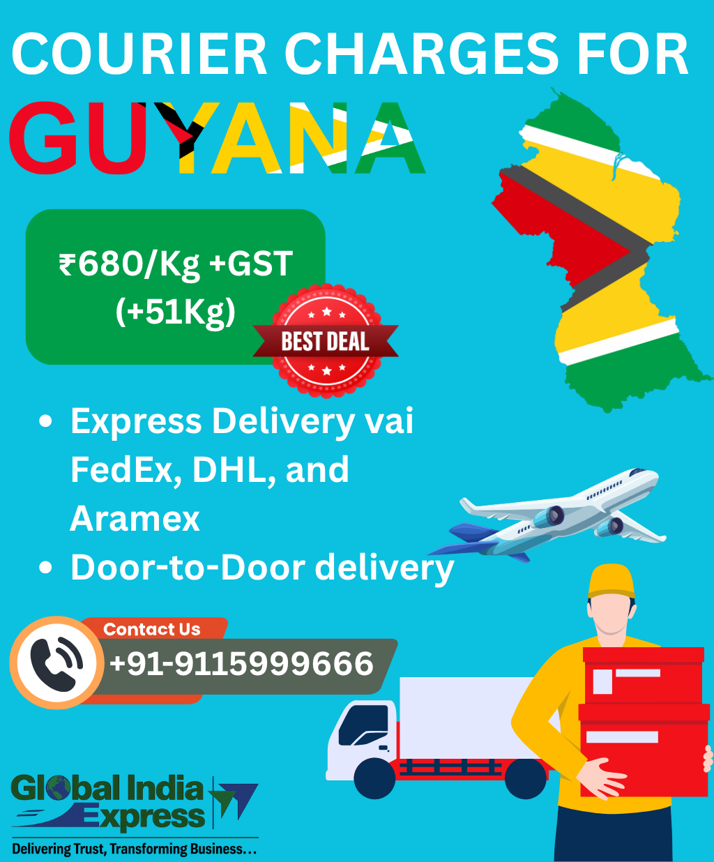 Courier Charges For Guyana From Bangalore | Best Rate Available